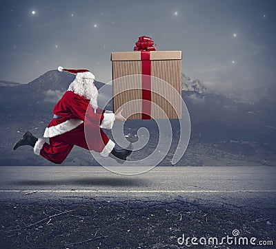 Running Santa Claus With Big Gift Royalty Free Stock Image - Image ...