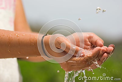 Water Pouring in Woman Hand with Icons Energy Sources for Renewable ...