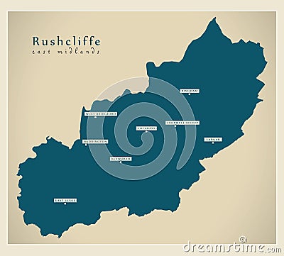 Rushcliffe District Map - England UK Vector Illustration ...