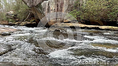 Rushing River in a Forest with Large Rock Formations on Shore Stock ...