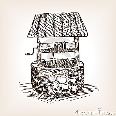 Rustic Well Sketch Style Vector Illustration Stock Vector - Image: 71230057