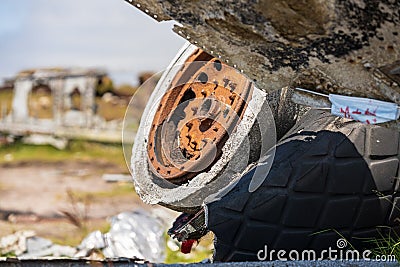 Rusty Aircraft Wheel And Damaged Tyre At Plane Crash Site Royalty-Free ...
