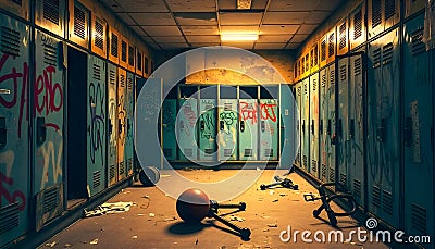 Rusty, Dented, Or Graffiti-covered Lockers. Generated Using AI. Stock ...