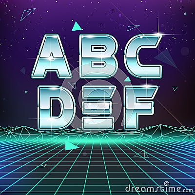 80s Retro Sci-Fi Font From A To F Stock Vector - Image: 55243697
