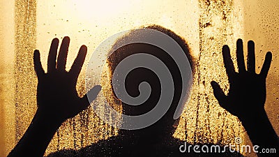 Sad Guy Outside the Window with Drops after the Rain on the Background ...