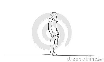 Sad Teenager Walking. Continuous One Line Drawing Cartoon Vector ...