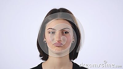 Sad Young Female Sighing with Disappointment Standing on White ...