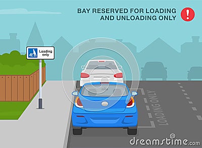 Back View Of A Cars Parked At "loading Only" Sign Area. Bay Reserved ...