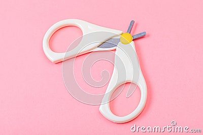 Safe Scissors For Babies On Pastel Pink Background Royalty-Free Stock ...