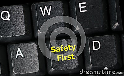Safety First Concept With Yellow Key On Computer Keyboard Royalty-Free ...