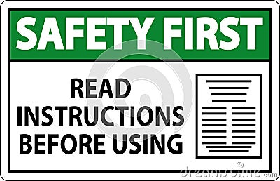 Safety First Machine Sign Read Instructions Before Using Cartoon Vector ...