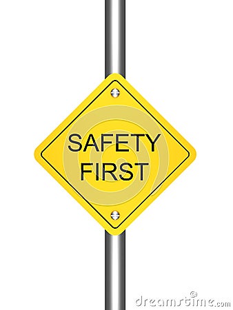 Safety First Yellow Road Sign On White Background Stock Photos - Image ...