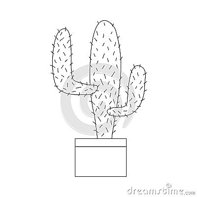 Saguaro Or Carnegiea Cactus In Pot, Flat Doodle Vector Outline ...