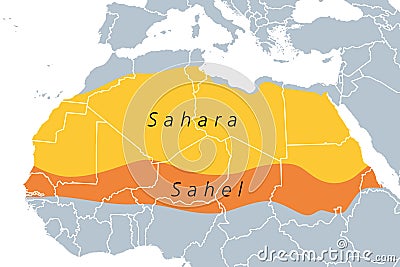 The Sahara Desert And The Sahel Region, North Africa, Political Map ...