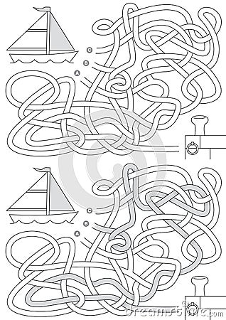 Sailboat Maze Cartoon Vector | CartoonDealer.com #221461765
