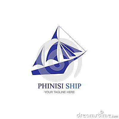 Sailing Ship Logo Pinisi Ship Vintage Blue Ship In The Sea Design ...