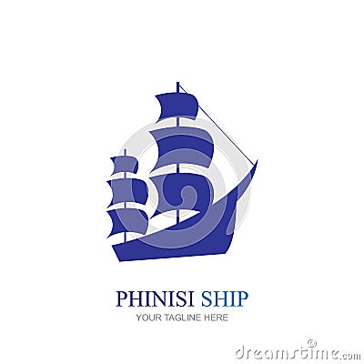 Sailing Ship Logo Pinisi Ship Vintage Blue Ship In The Sea Design ...