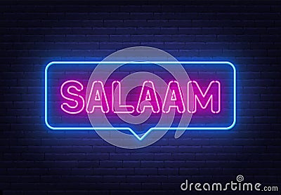 Salaam Neon Sign In The Speech Bubble On Brick Wall Background. Cartoon ...