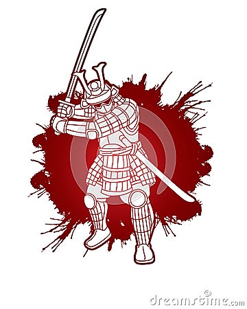 Samurai Warrior With Weapon Bushido Action Ready To Fight Cartoon ...