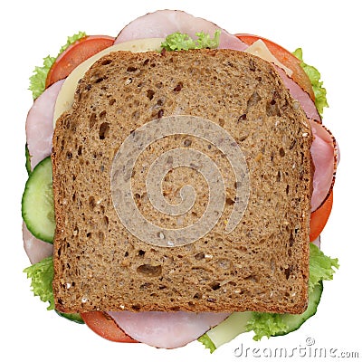 Sandwich Toast Bread For Breakfast With Ham Top View Isolated Stock ...