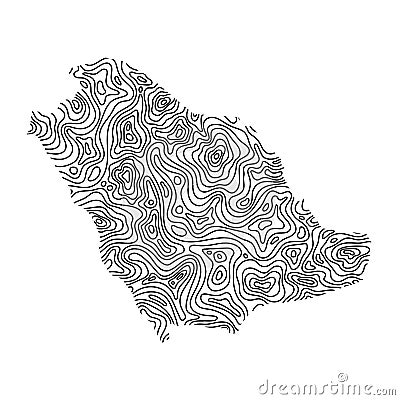 Saudi Arabia Map From Black Isolines Or Level Line Geographic ...