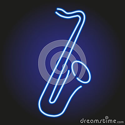 Saxophone Glowing Blue Neon Outline On Dark Background Illustration ...