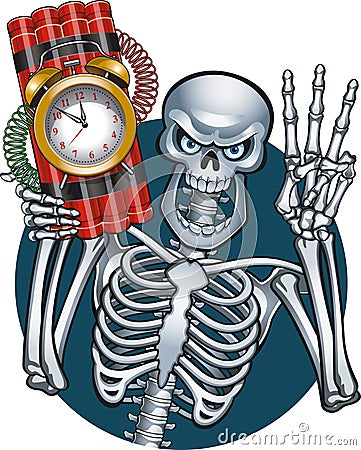 Human Skeleton Holding Dynamite Bomb Stick With Timer Vector ...