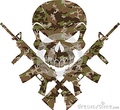 Human Skull And Crossed Assault Rifles In Camouflage Pattern Vector ...