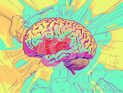 A Scan Of The Brain From An MRI Machine, With Psychedelics Forms And ...