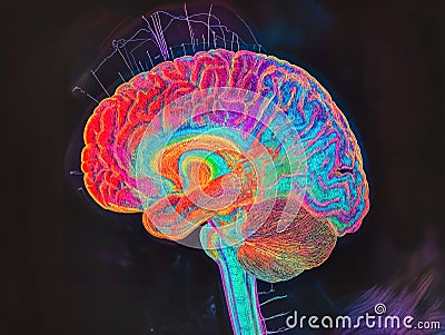 A Scan Of The Brain From An MRI Machine, With Psychedelics Forms And ...