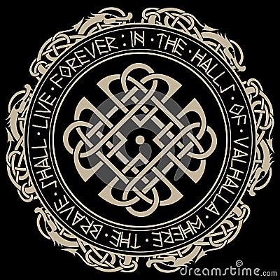 Scandinavian Pattern And Circle Of Norse Runes And Dragons Vector ...
