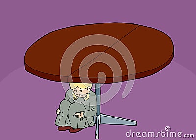 Scared Girl Under Table Stock Illustration - Image: 56510537