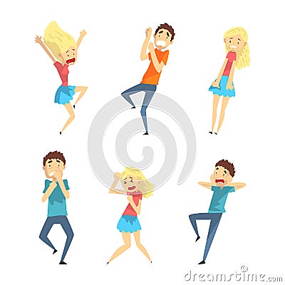 Scared And Panicking People Characters Afraid Of Something Vector Set ...