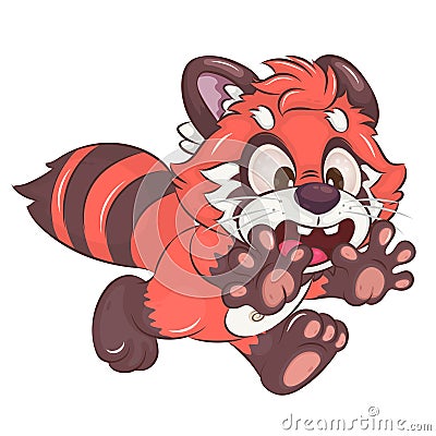 Scared Red Panda. Cartoon Red Panda Runs Scared And Screams. Unique ...
