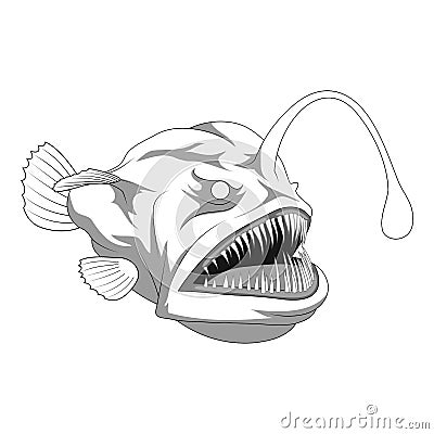 Scary Anglerfish Line Art. Cartoon Vector | CartoonDealer.com #129099815