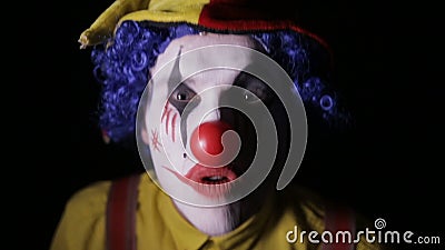 Scary Clown Screaming Into Camera Faces. Close-up. Stock Footage ...