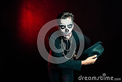 Scary Skeleton Man Making Bow With Hat Royalty-Free Stock Photo ...