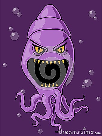 Scary Squid Cartoon Vector Illustration | CartoonDealer.com #22053930
