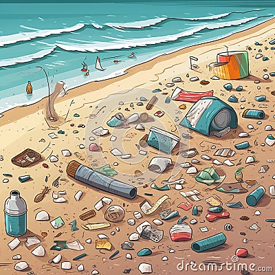 A Beach Covered By Plastic Waste And Garbage. Ai Generated Royalty-Free ...