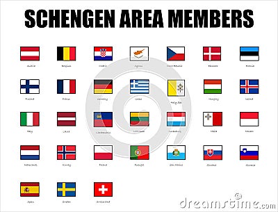 Schengen Area Members With National Flags Cartoon Vector ...