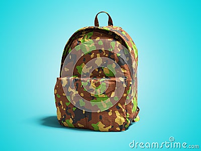 School Backpack Military Colors Front View 3d Render On Blue Background ...