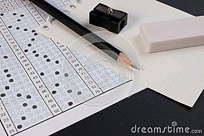 School Exam Answer Sheet And Pen. Standard Test Form Or Answer Sheet ...