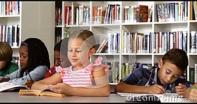 School Kids Studying in Library Stock Video - Video of classwork, high ...