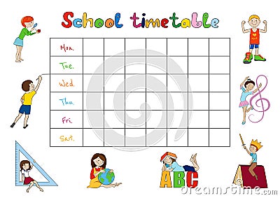 School Timetable, Kids Weekly Planner Vector Stock Vector - Image: 77957510