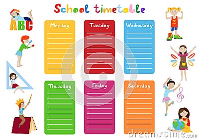 School Timetable, Kids Weekly Schedule Vector Stock Vector - Image ...