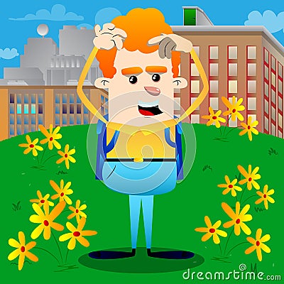 Schoolboy Scratching His Head With Two Hands. Royalty-Free Cartoon ...