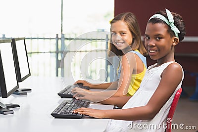 Schoolgirls Using Computer In Classroom Stock Photo | CartoonDealer.com ...