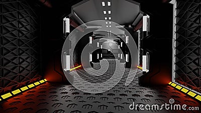 Sci-Fi Metal Corridor Background Illuminated with Neon Lights. Stock ...