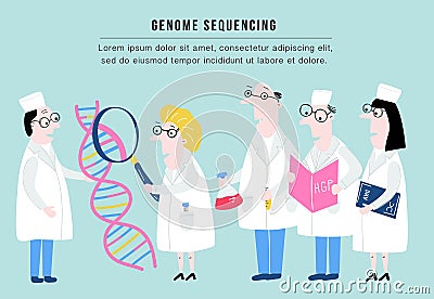 Scientist Exploring DNA Structure. Hand Drawn Genome Sequencing Concept ...