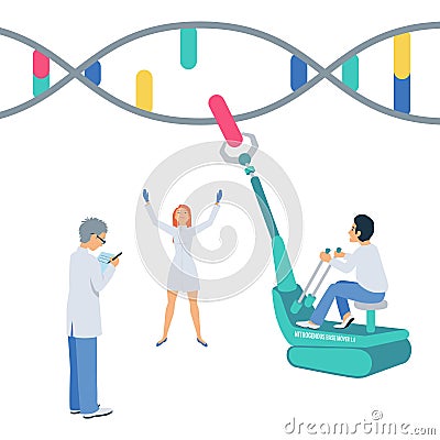 Scientists Recreate Human Genome. Concept Illustration. Cartoon Vector ...